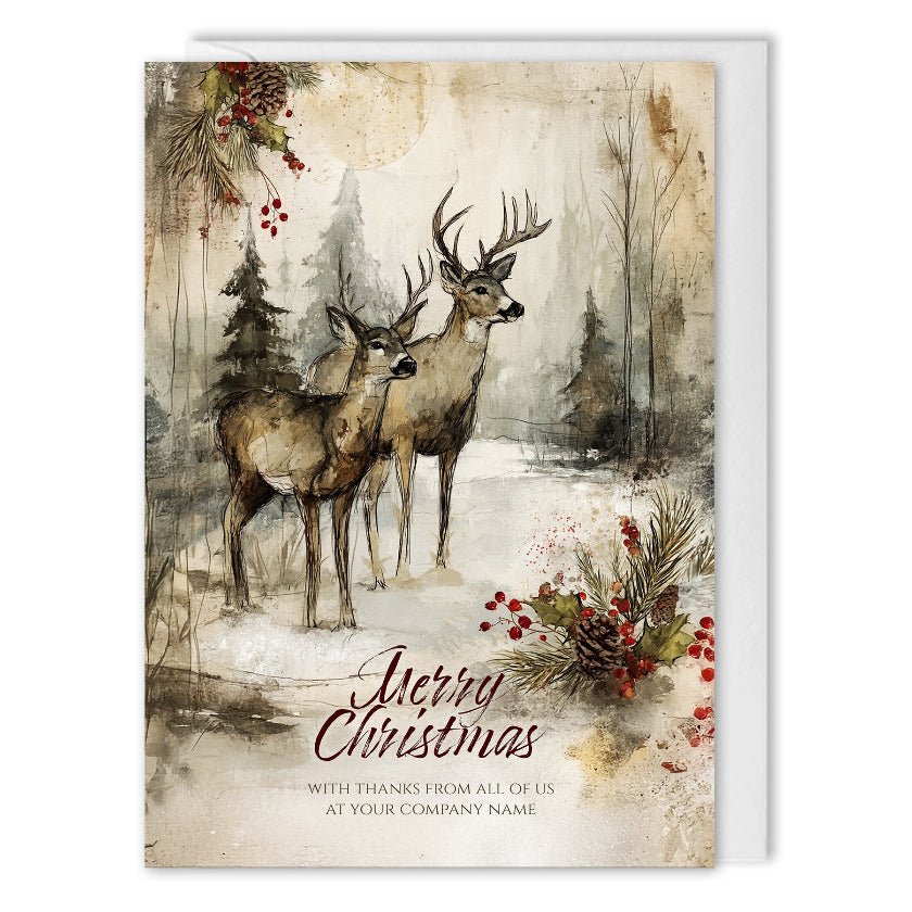 Company Logo Appreciation Christmas Cards - Watercolour Deer | Greetd