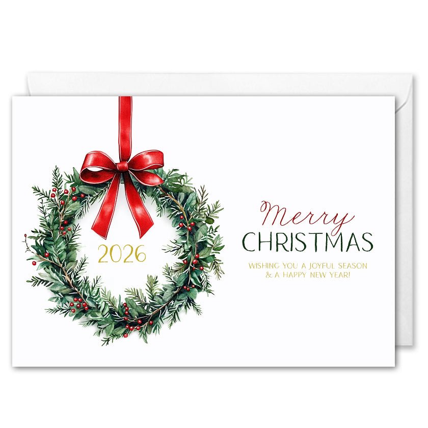 Corporate Christmas Cards - 2026 Wreath - Custom Logo | Greetd